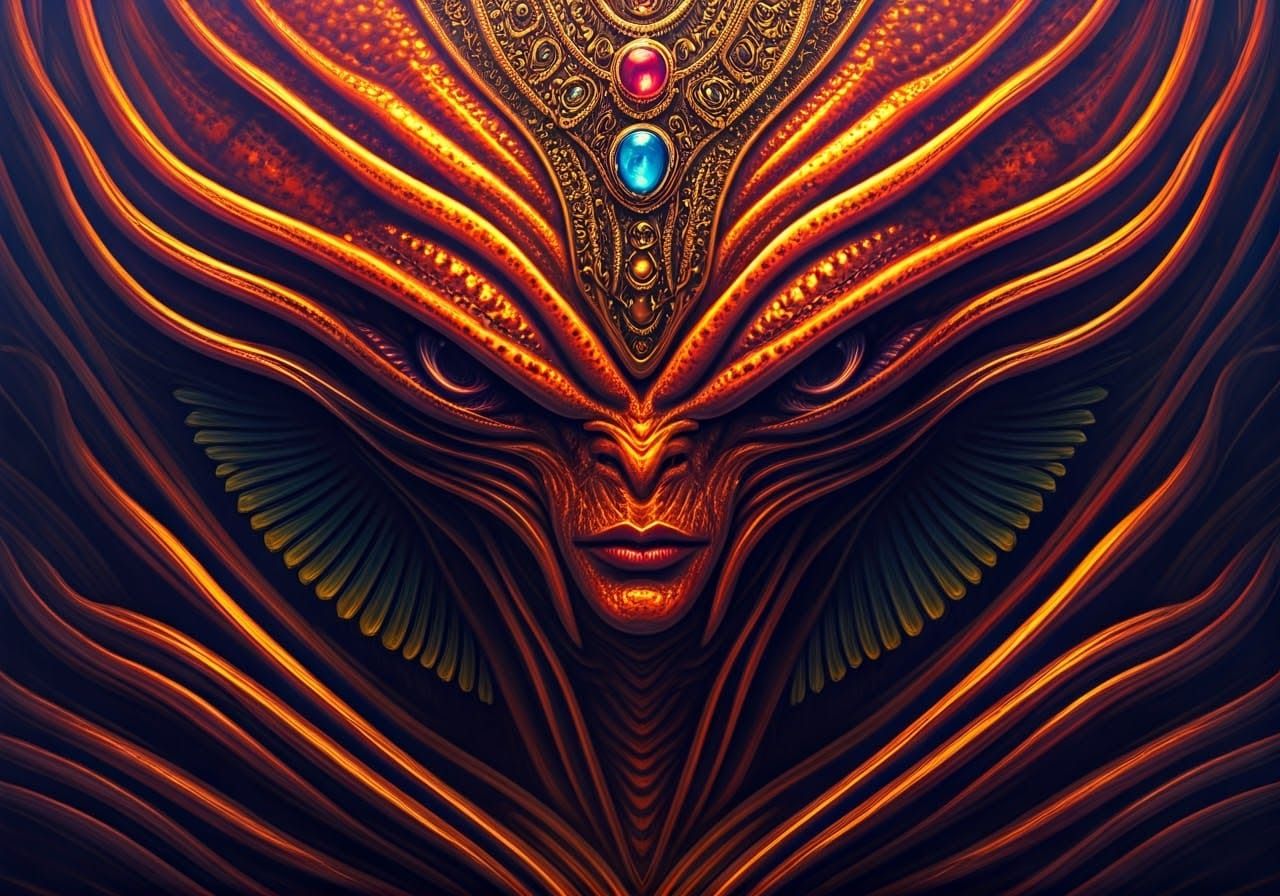 Insectoid Alien Queen with Vibrant, Iridescent Ski... - AI Art