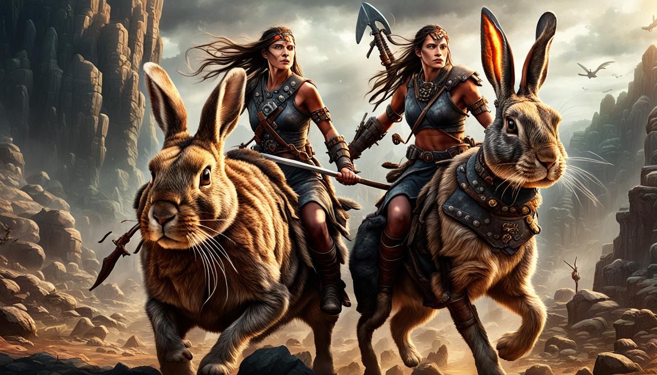 barbarian woman riding a giant rabbit. - AI Generated Artwork ...