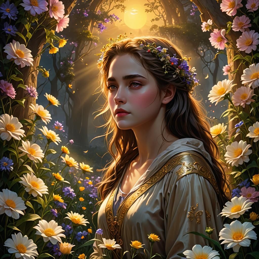 Twilight Tranquility, light rays of sunshine on her face that warm the heart. - AI Generated ...