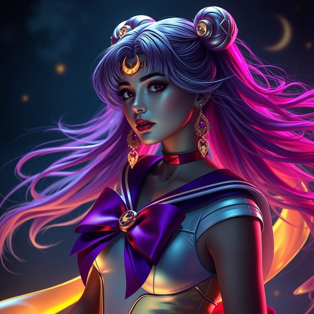 Sailor Moon Goddess in Dark Fantasy - AI Art
