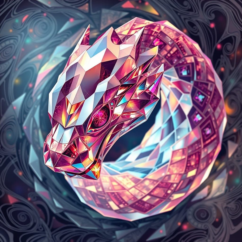 Crystal Serpent Shines with Radiant Ruby Eyes - AI Art