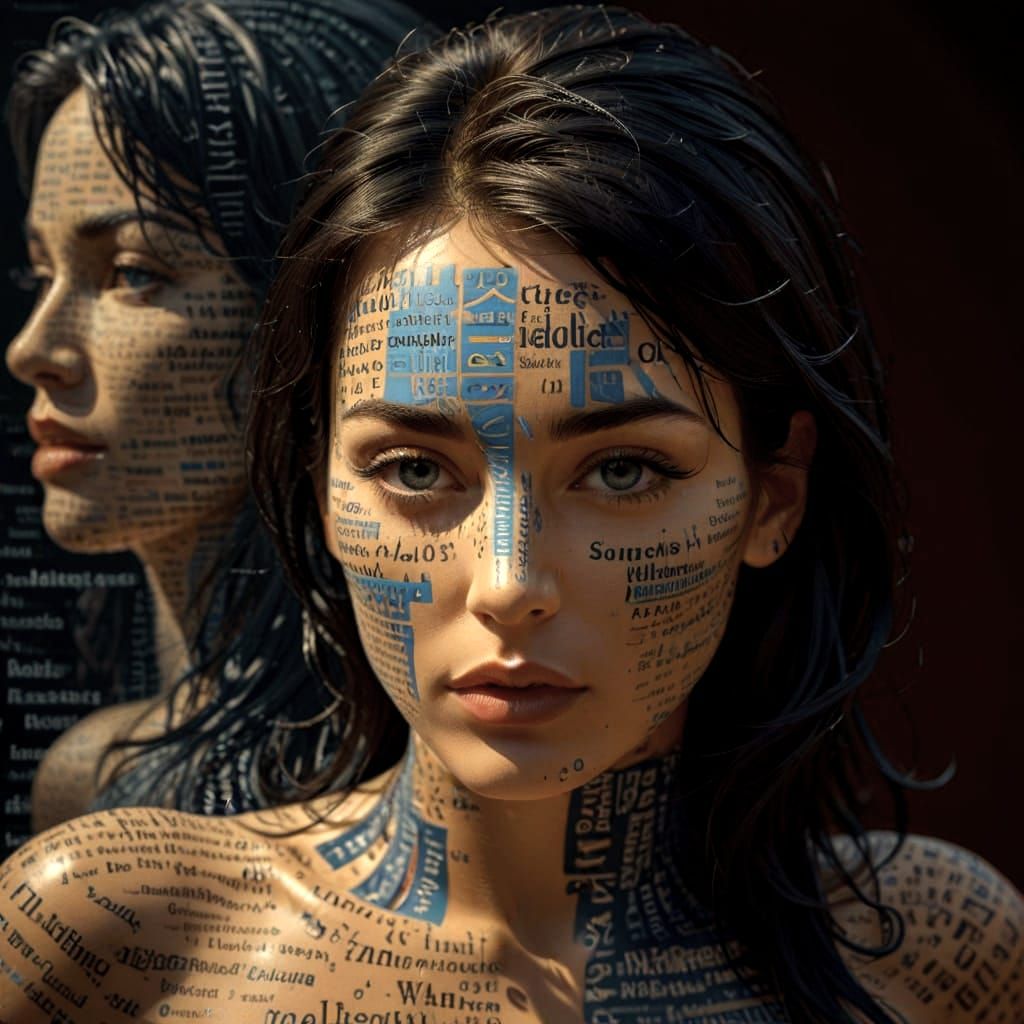 Calligram of Woman Formed from Text Words - AI Art