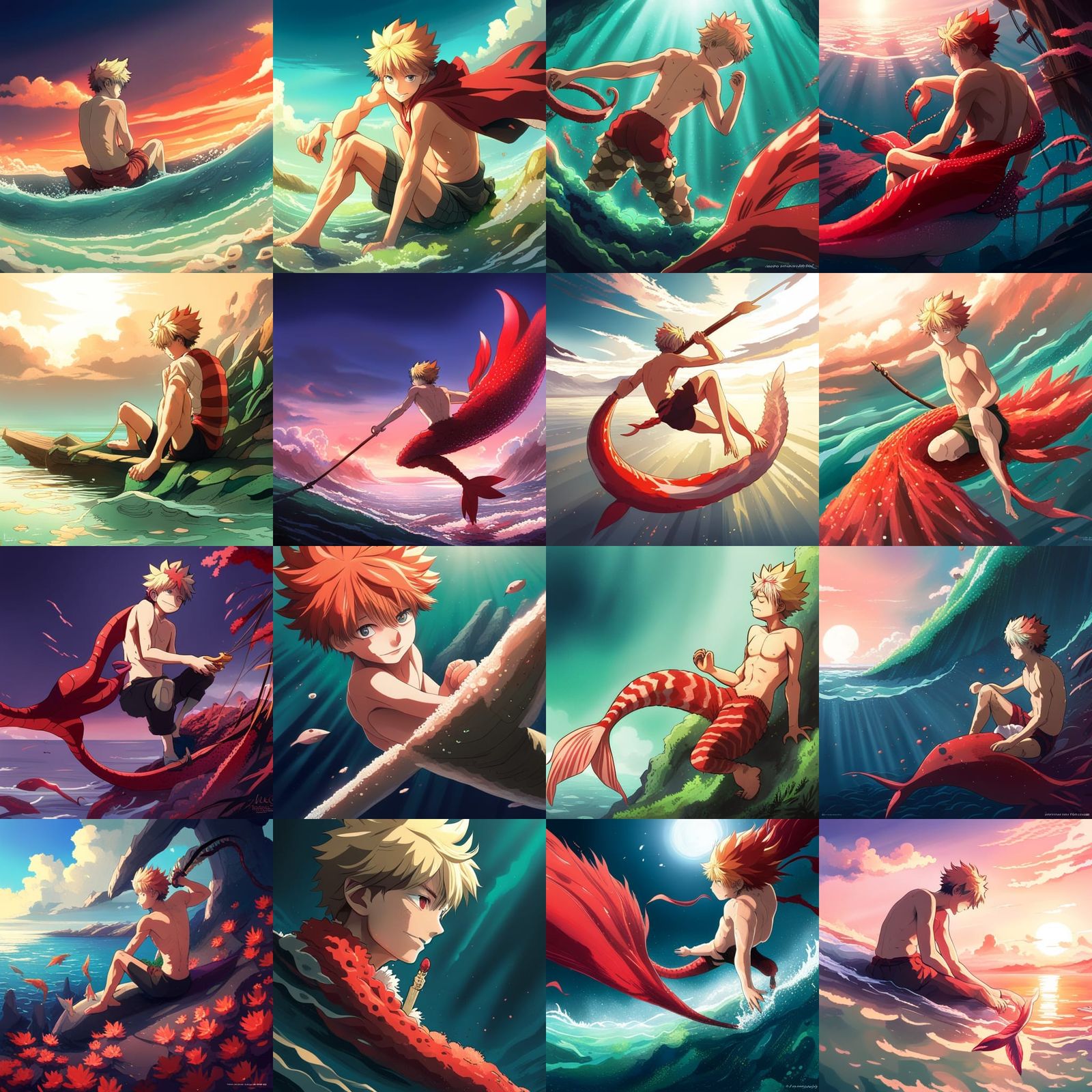 Bakugo as Merman in Anime Key Visual Style - AI Art