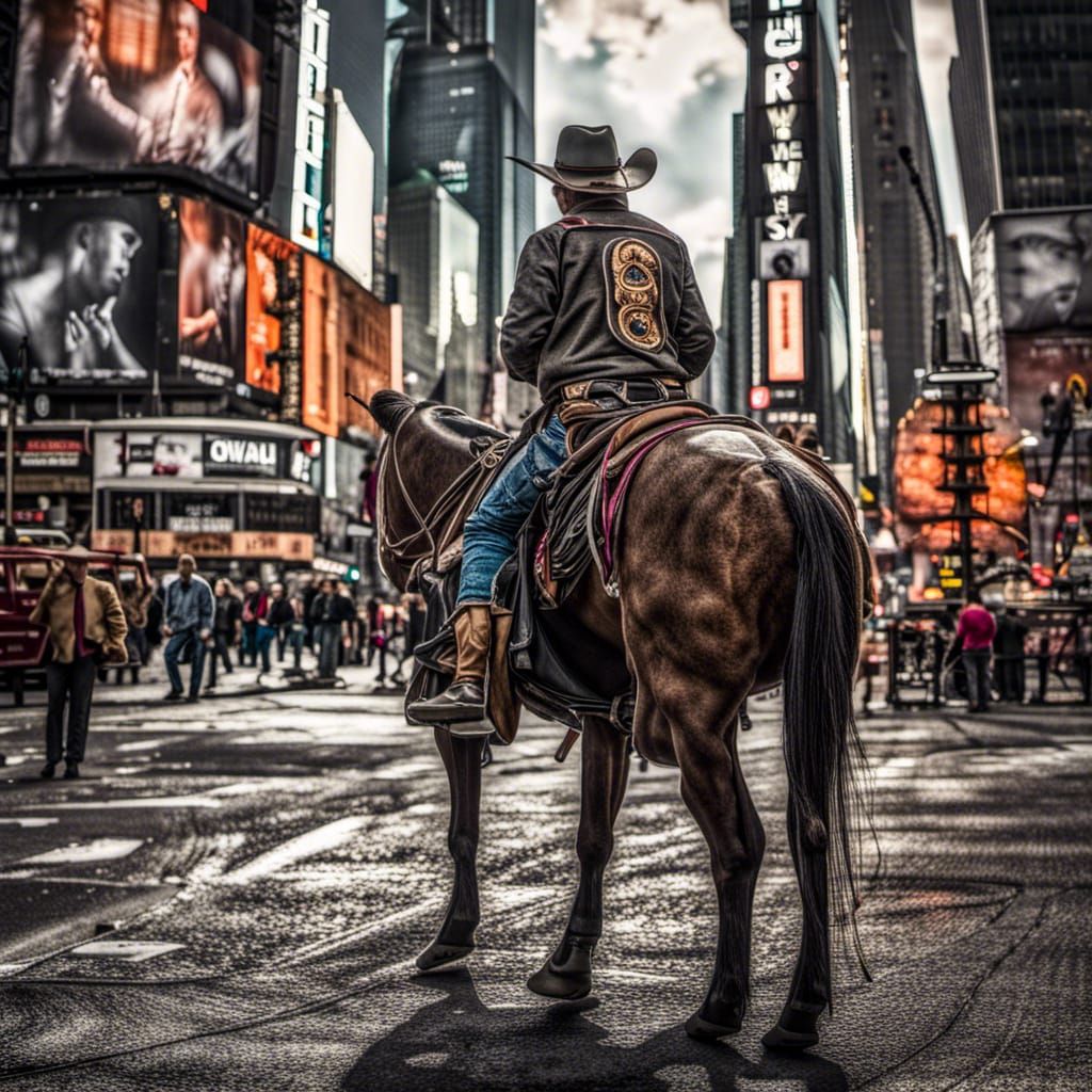 A cowboy in time square - AI Generated Artwork - NightCafe Creator