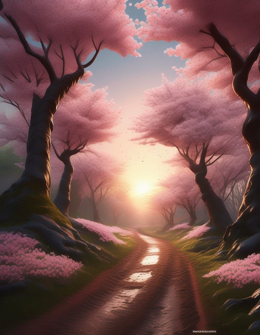 Cherry Blossom Forestscape - AI Generated Artwork - NightCafe Creator