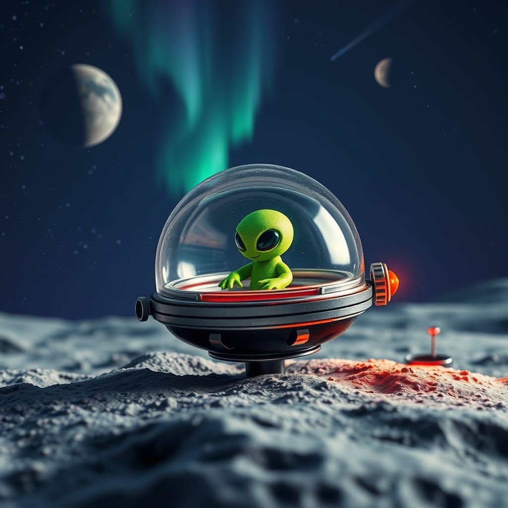 Hyperrealistic Miniature Alien Spaceship on the Mo... - AI Art