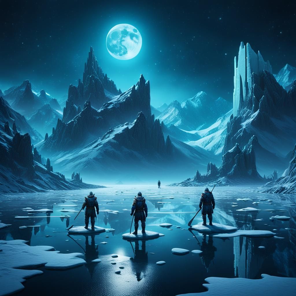 Mystery Moonlight Men in the middle of ice lake - AI Generated Artwork ...