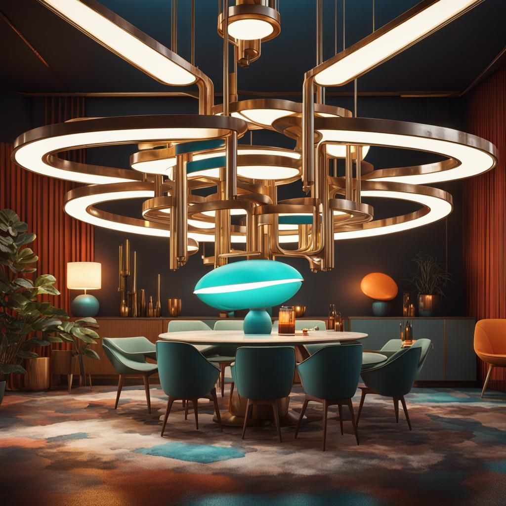 Mid Century Futuristic Mid-Century lighting fixtures, hyper detailed ...