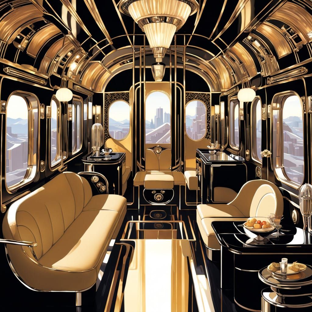 Art deco train,black,gold - Luxurious Art Deco Train with Go...