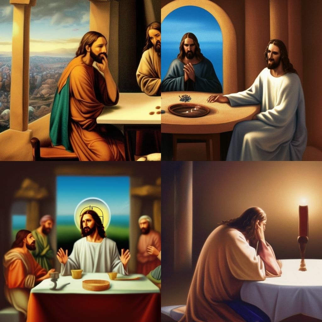 Jesus is sitting at a table in heaven. He is crying while looking at ...