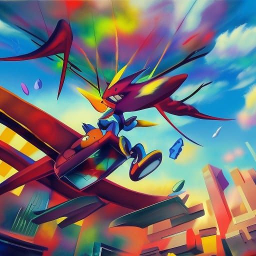 Giant pokemon helicopter landing - AI Generated Artwork - NightCafe Creator
