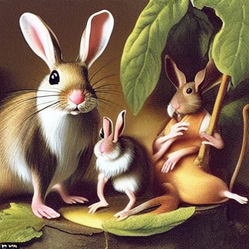 Comedian Rabbit Writes Opera in Whimsical Style - AI Art