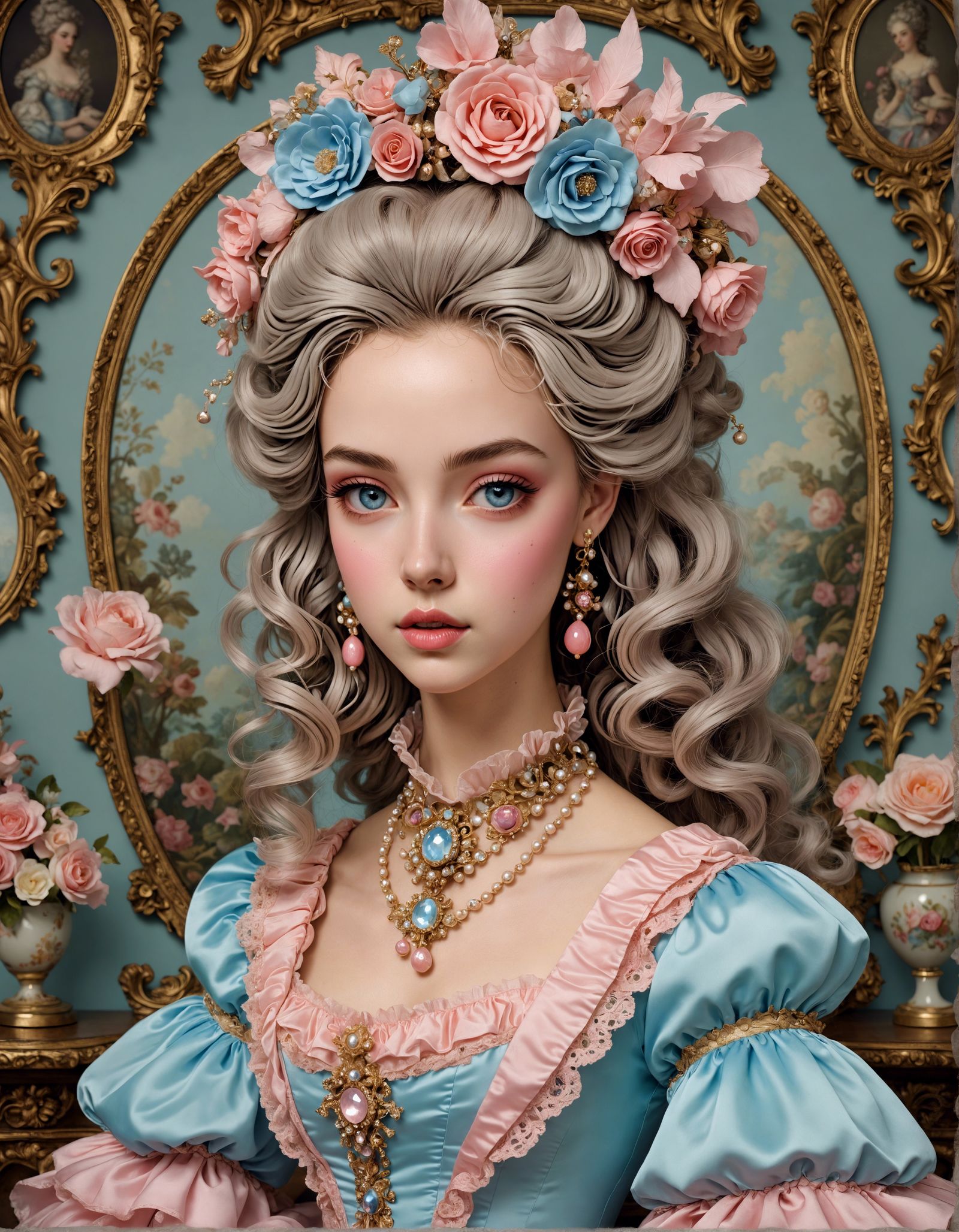 Whimsycore, hyperdetailed, maximalist, rococo, shows a young lady with ...