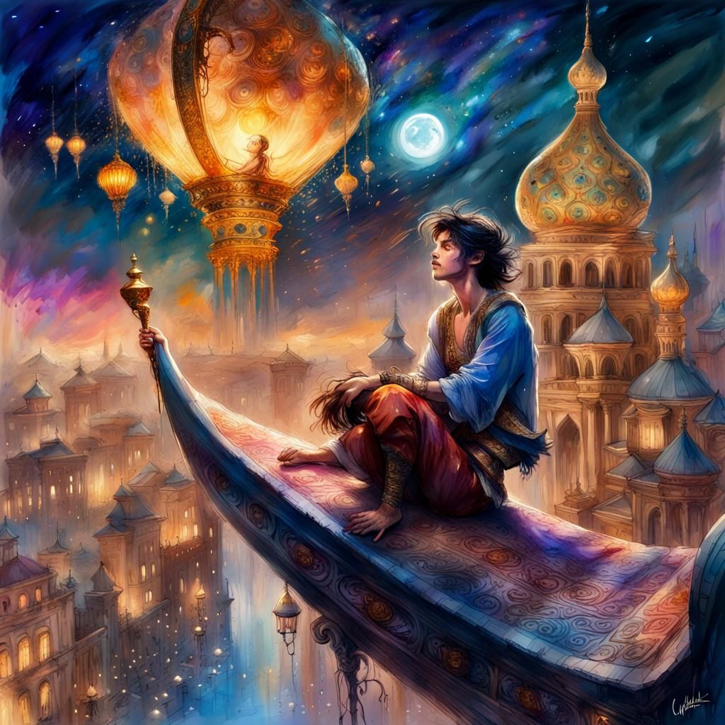 #Failed ART/#LearningProcess :: Aladdin soaring through the night sky ...