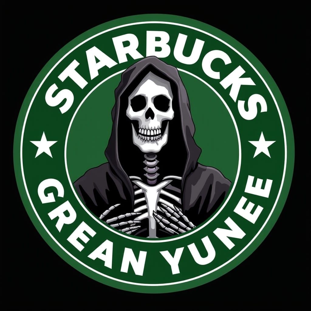 StarRippa Coffee - Skeletal Grim Reaper Mocks Starbucks Sire...