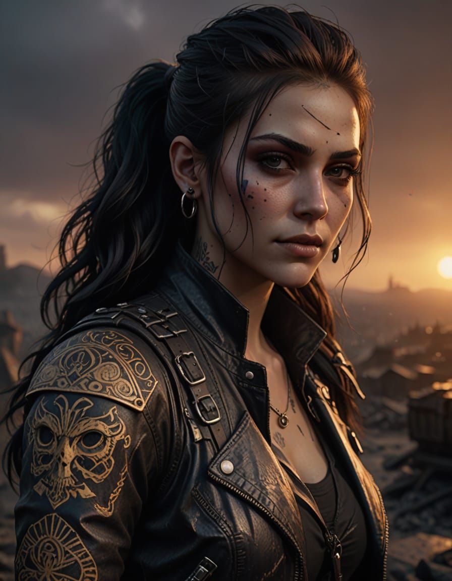 Kate Rambo - Gothic Fantasy Warrior Woman in Leather Jacket