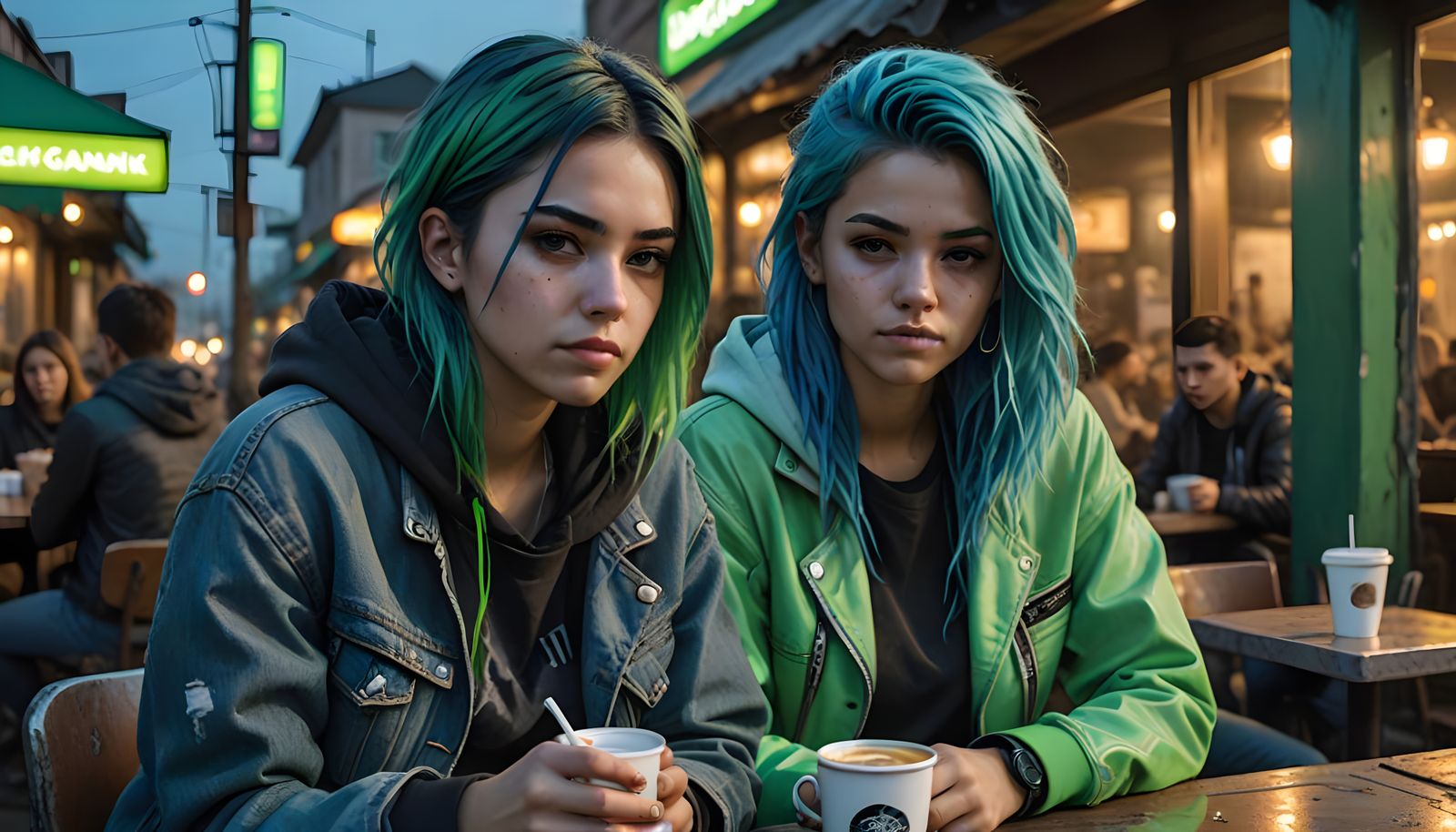 The Pied Piper and Lightning Raider grabbing coffee