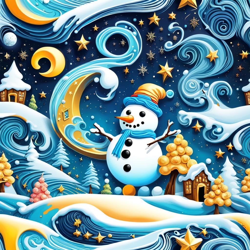 Starry Electric lighting Magical Snowman on the moon, sparkling snow ...