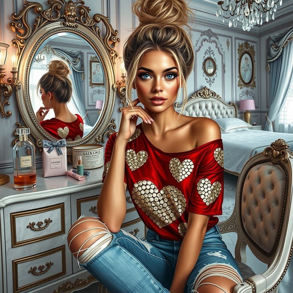 strikingly beautiful woman , blond messy hair, bun, crystal blue eyes,