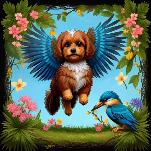 Mythical pets - a young dogbird. - AI Generated Artwork - NightCafe Creator