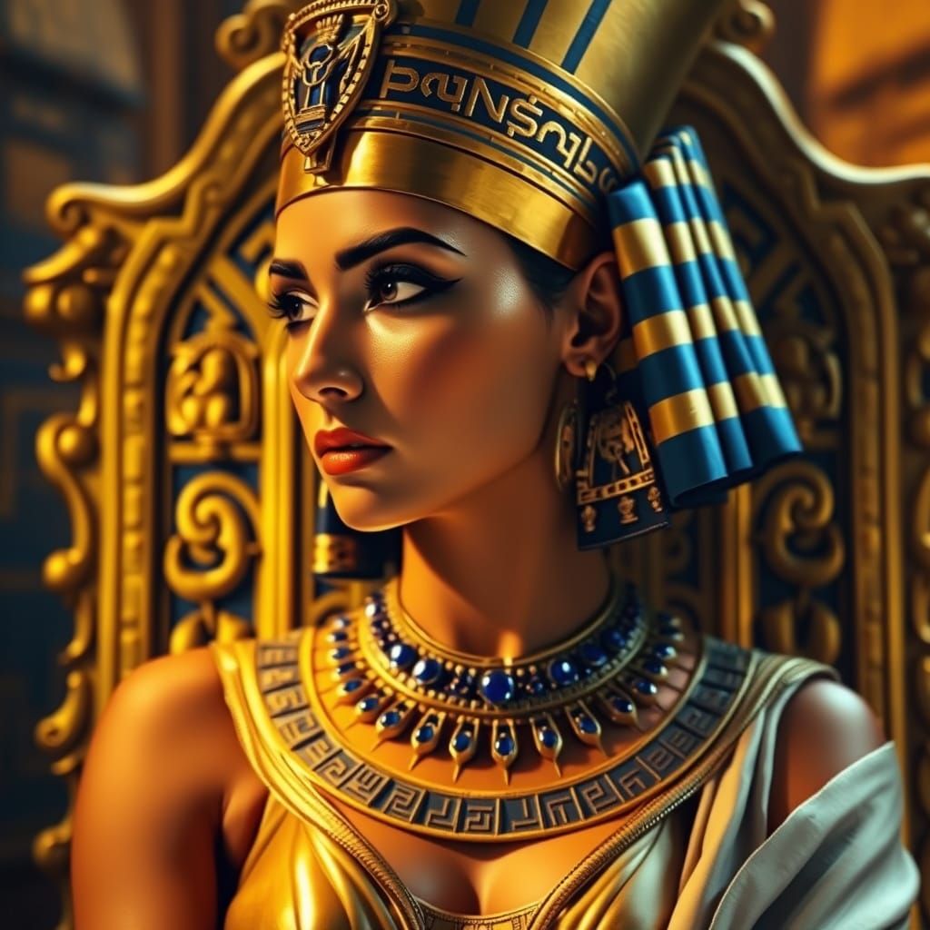 Ancient Egyptian Queen in Golden Opulence - AI Art