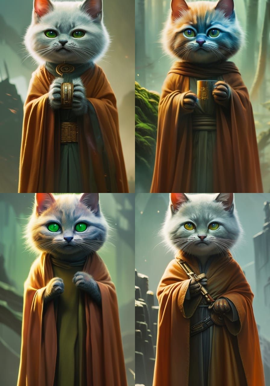 Insanely detailed photograph of an intense, jedi, Baby Yoda kitten ...