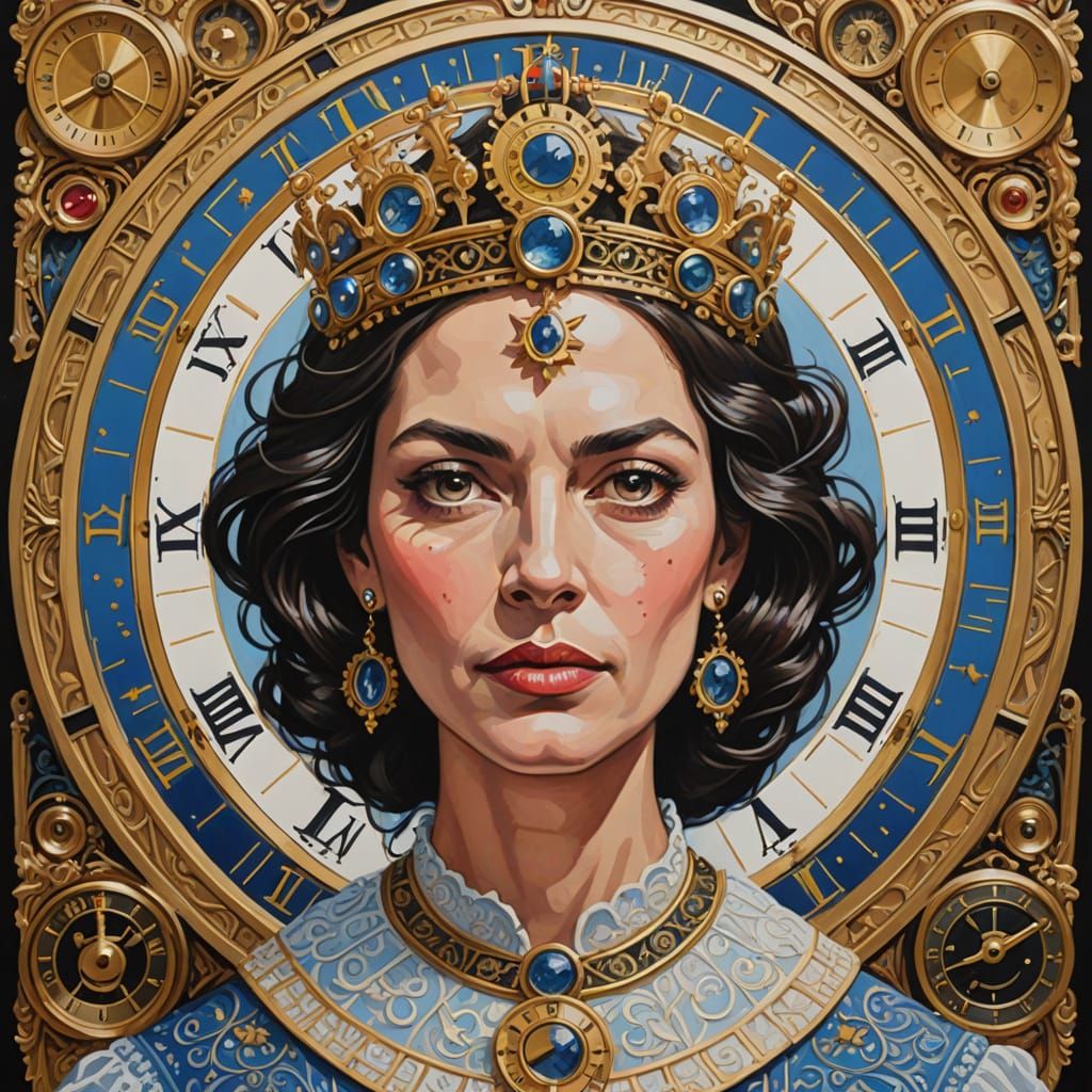 queen of clocks - Queen of Clockwork Art in Gouache Painting