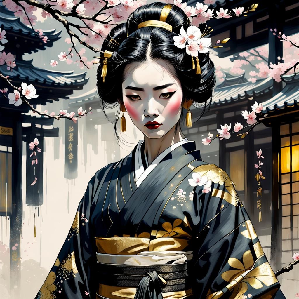 Black & Gold Geisha Kimono - AI Generated Artwork - NightCafe Creator