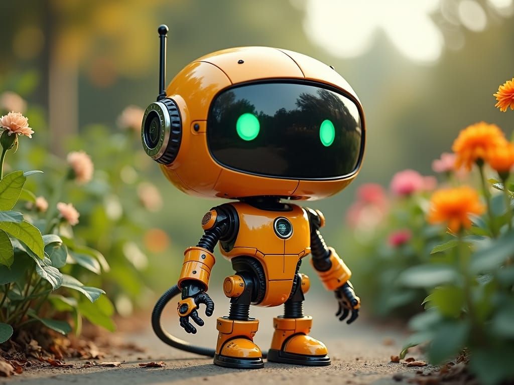 Chibi Retro Robot Standing in an Alien Garden - AI Art