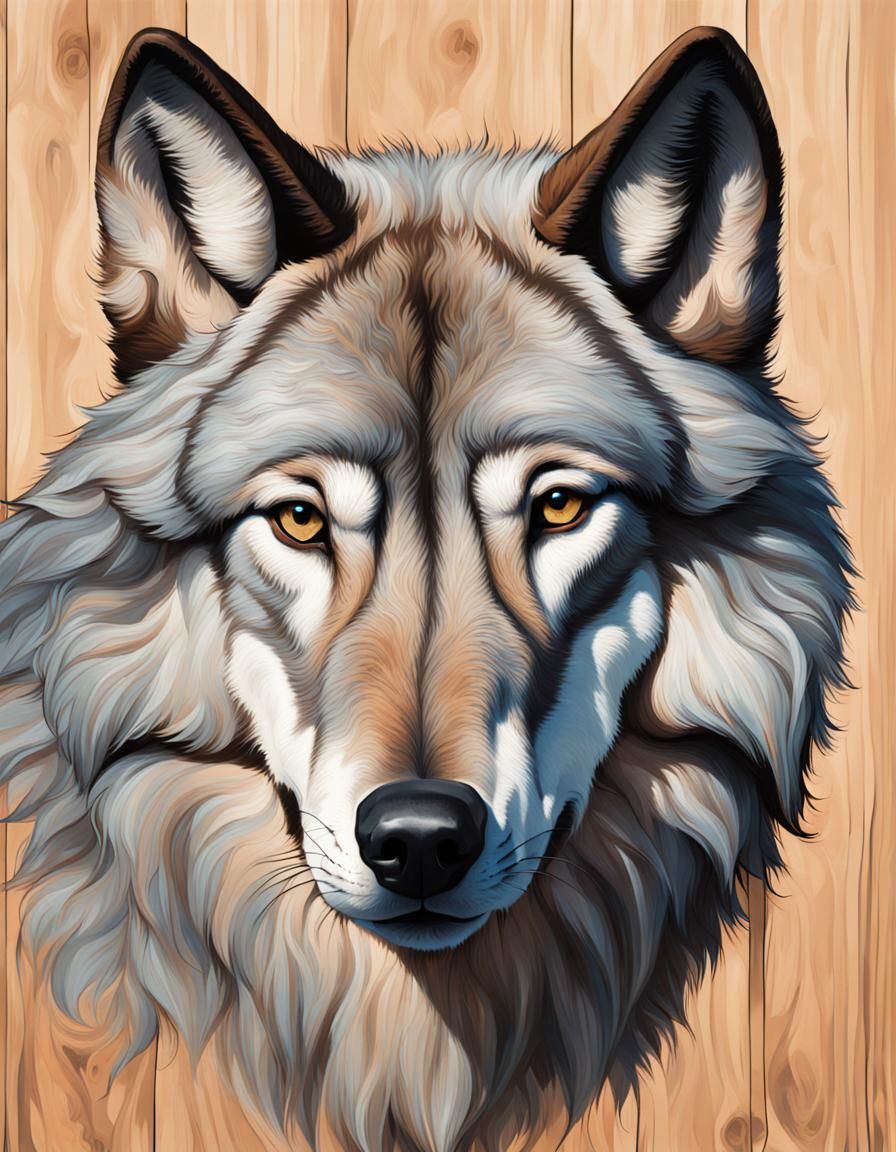 Portrait: "Loving Giant Timber Wolf gestures kindness with purely ...