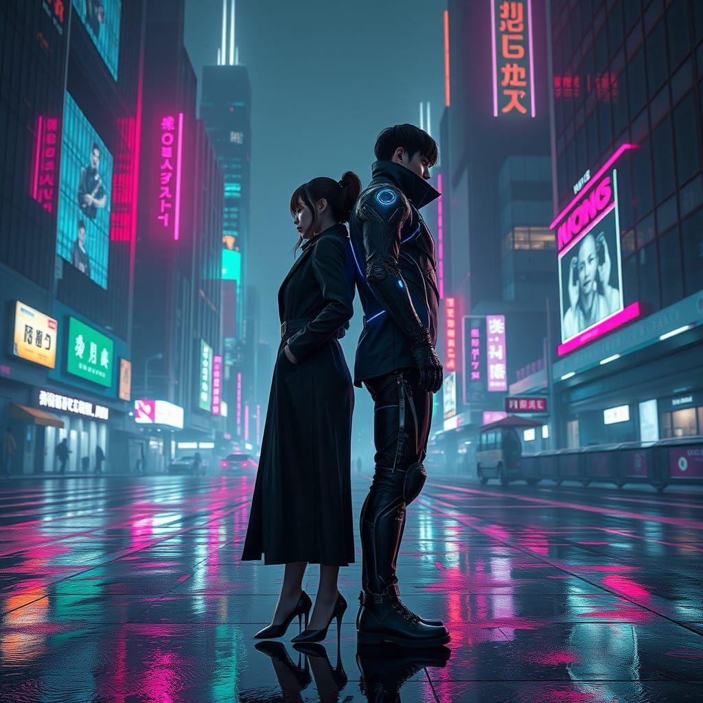 korean cyberpunk couple - Cyberpunk Couple in a Futuristic C...