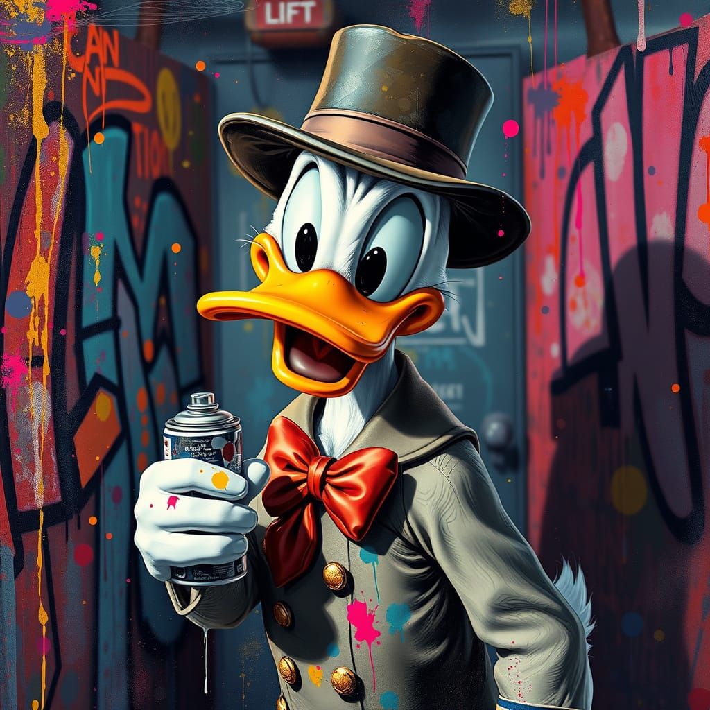 Graffiti Masterpiece of Donald Duck at a Vibrant P... - AI Art