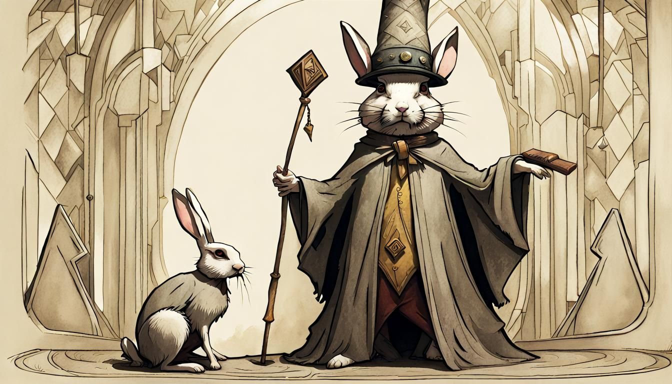 (Art Deco Rabbit Wizard:1.5) (by Gris Grimly/Tim Burton/Jean Baptiste ...