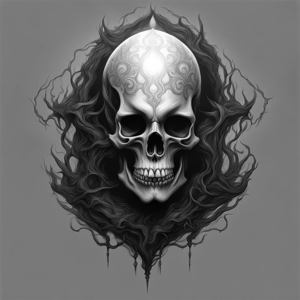 Dark, Portrait, will-o'-the-wisp, skull in the center, luminous ...