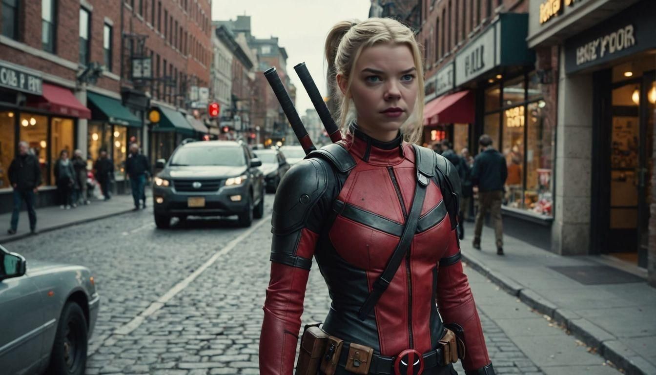 Full bodyshot "Anya Taylor-Joy" as Lady Deadpool in Main street blonde ...