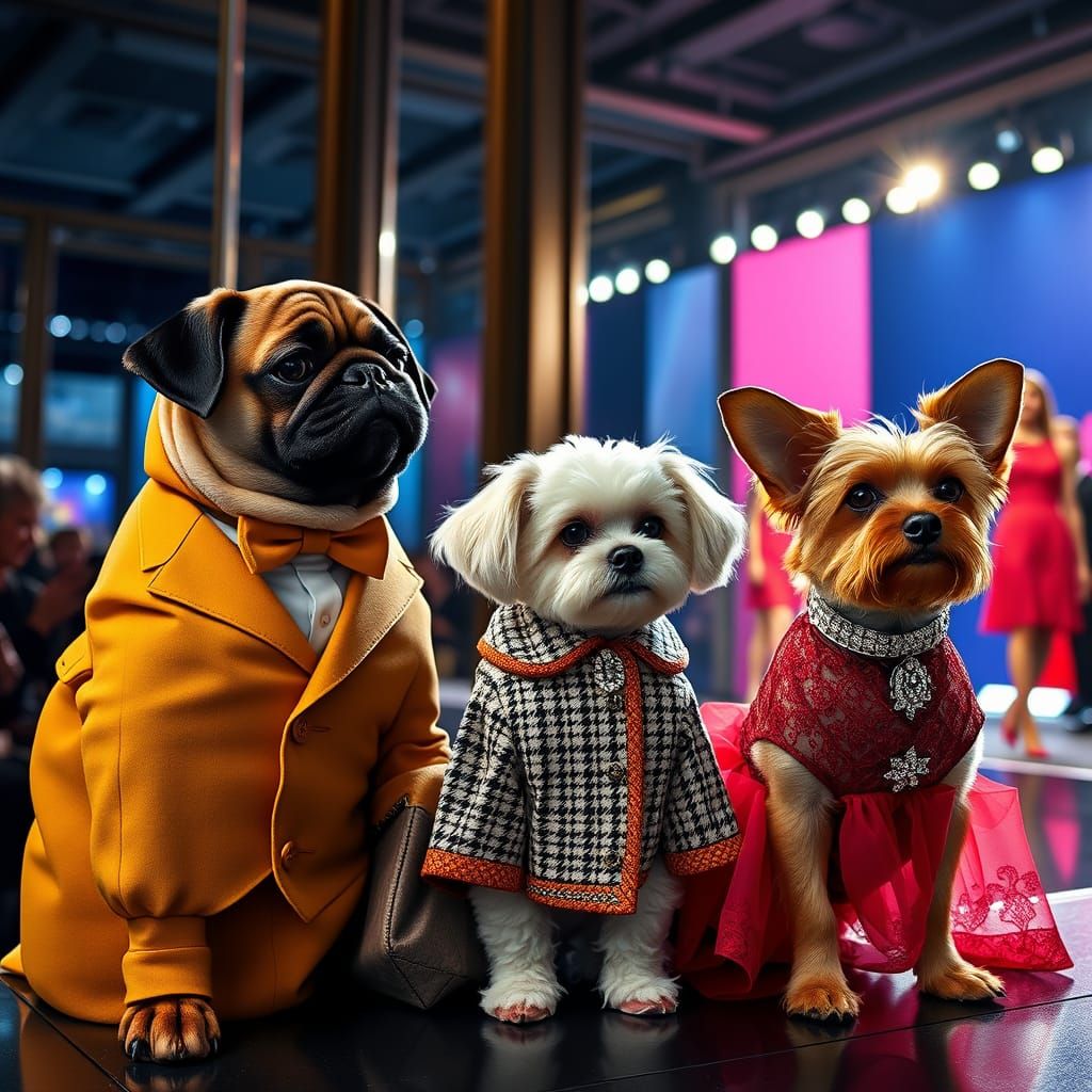 a male pug dog, a female white miniature poodle and a female yorkshire ...