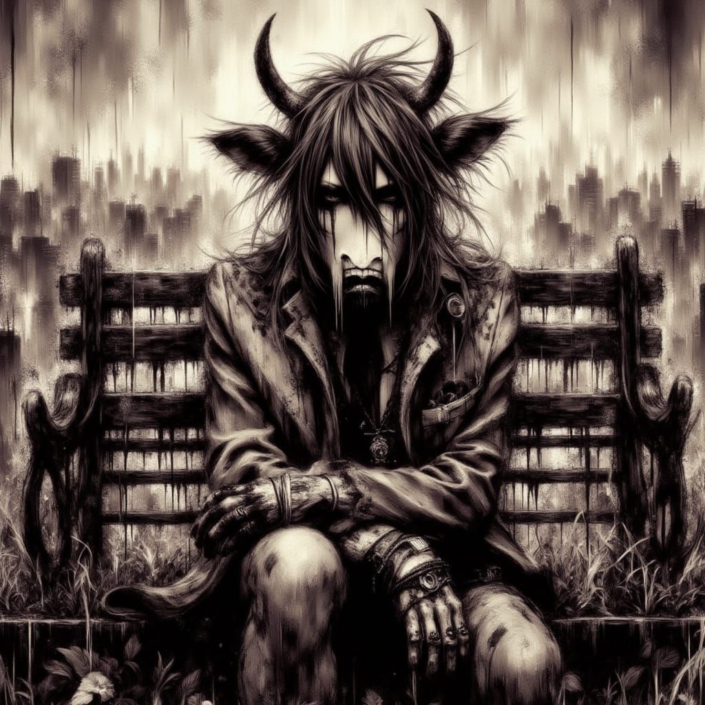 An a"moo"sing image! - Dramatic Cow on Park Bench in Visual ...