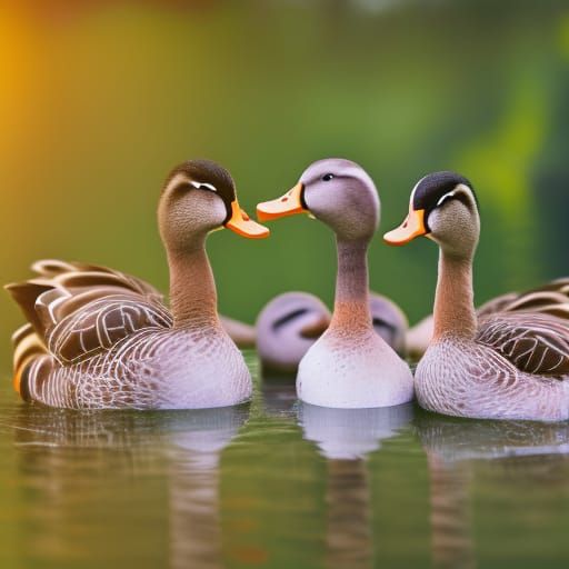 Happy duck family playing in lake Professional photography, bokeh ...