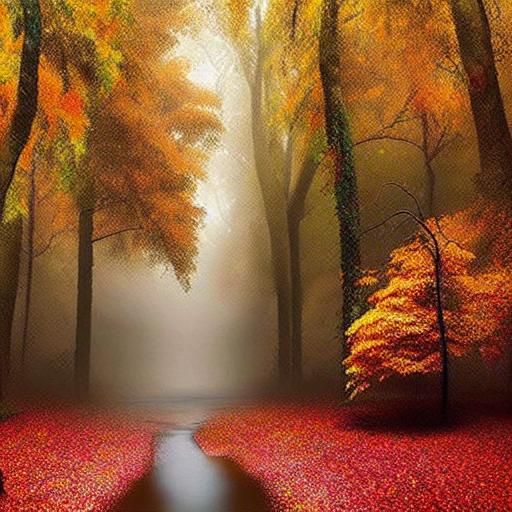 heavy, harsh falling rain: colorful autumn forest landscape ...