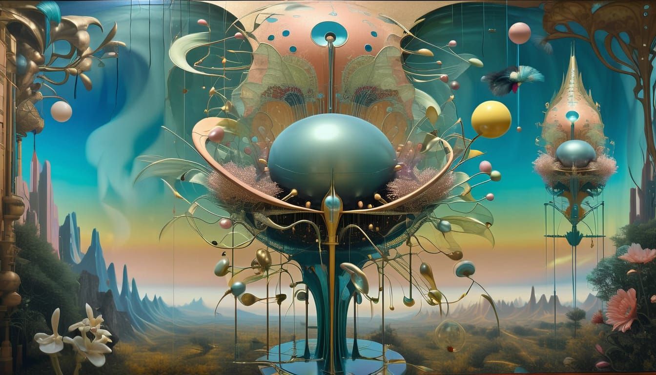 3D above view beautiful solarpunk aetherpunk idyll... - AI Art