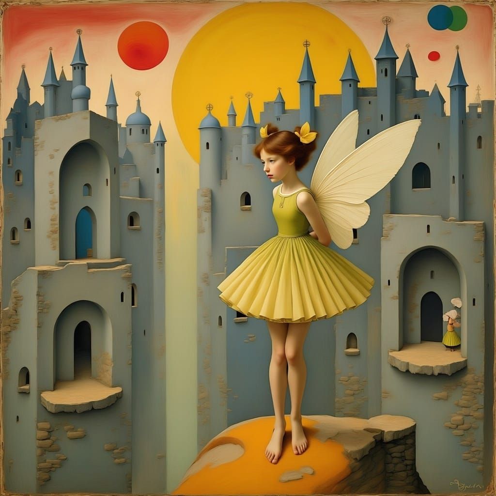 Fairy - Whimsical Fairy Against Distorted Medieval Architec...