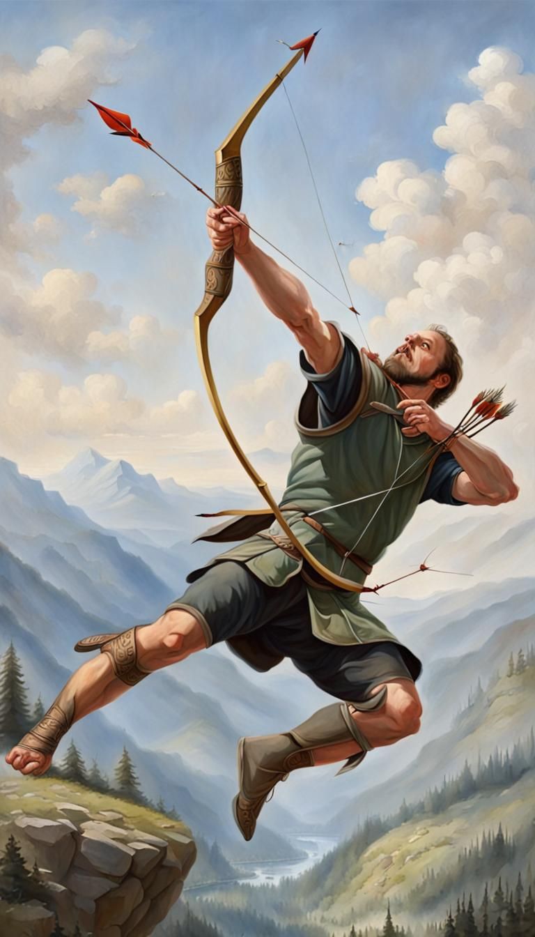 Epic painting of a man catching an arrow mid-flight - AI Generated ...
