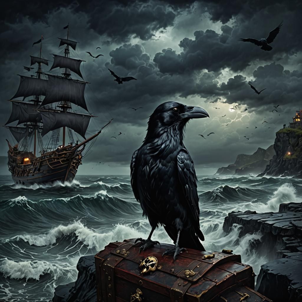Raven scouting for pirates - AI Generated Artwork - NightCafe Creator
