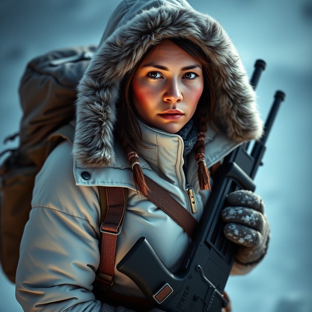 A stunning, hyperrealistic full body portrait of a beautiful Inuit ...