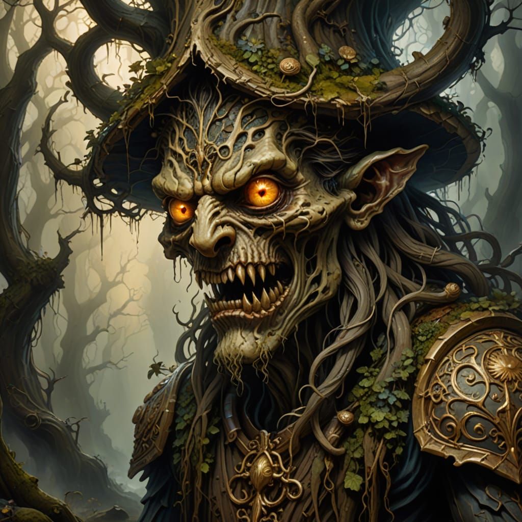 Medieval Demon Mushroom Face in Golden Light - AI Art