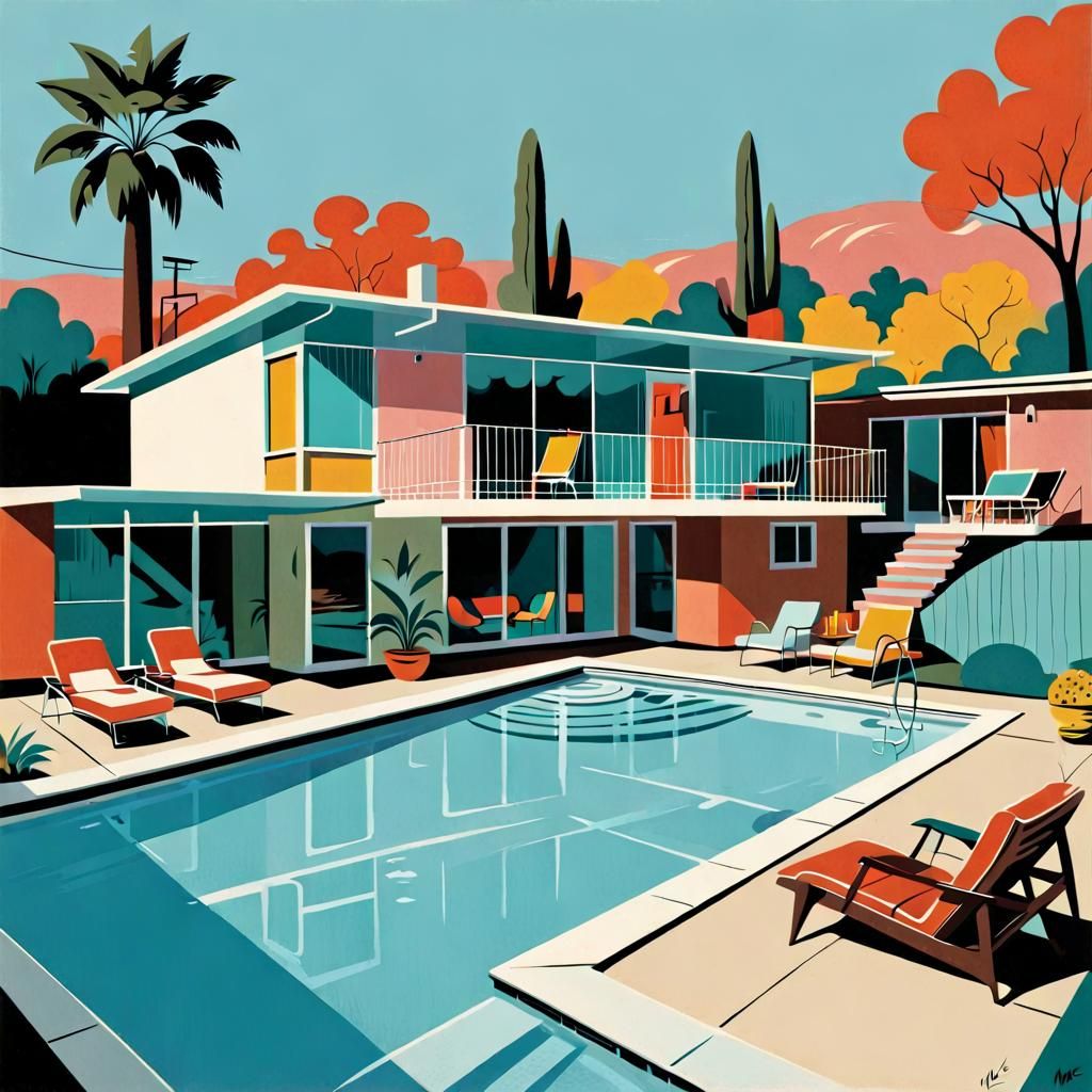 Mid Century Pool - AI Generated Artwork - NightCafe Creator