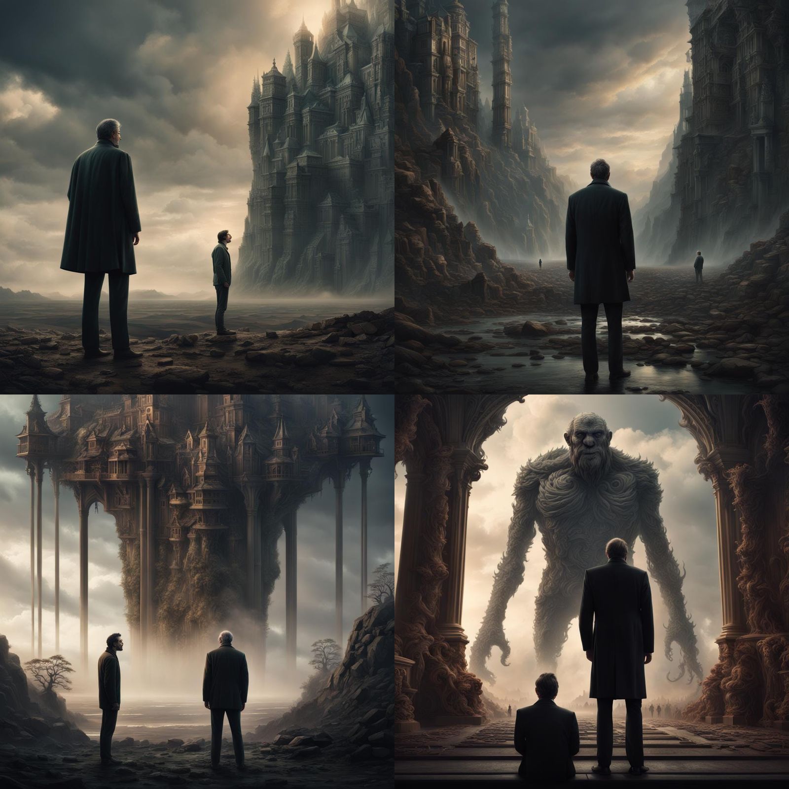 an anxious man looking desperately at a tall man - AI Generated Artwork ...