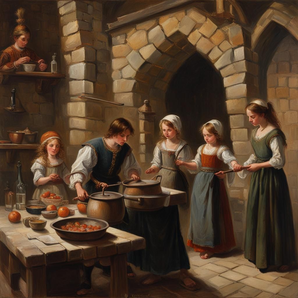 Babysitter coocking in a medieval castle kitchen - AI Generated Artwork ...