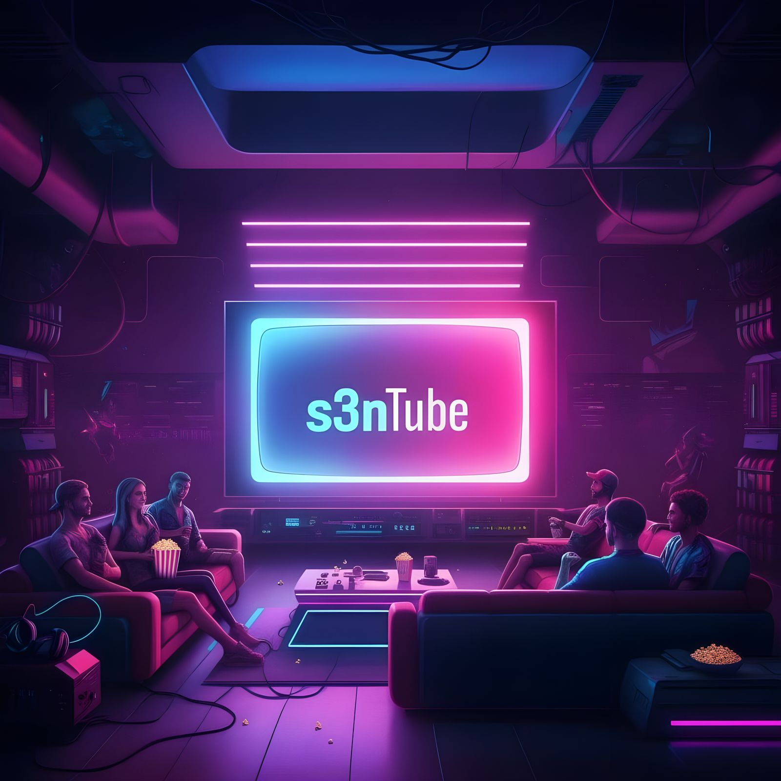 Cyberpunk TV Night in a Futuristic Living Room - AI Art