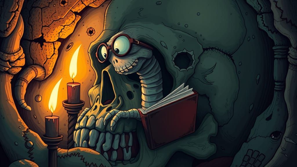 Surreal Anime Scene: Worm in Human Skull with Eeri... - AI Art